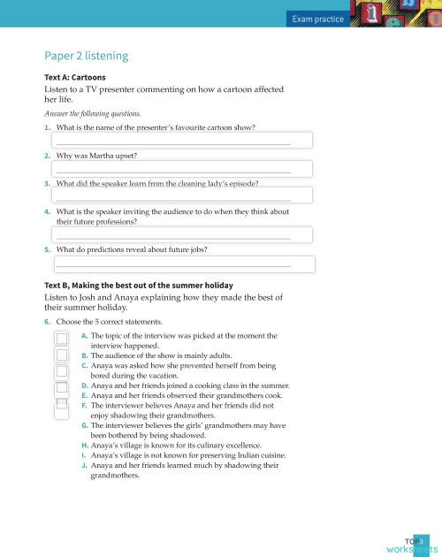 Paper 2 Listening. Interactive worksheet | TopWorksheets