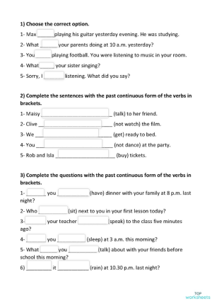 Past Continuous A1+. Interactive worksheet | TopWorksheets