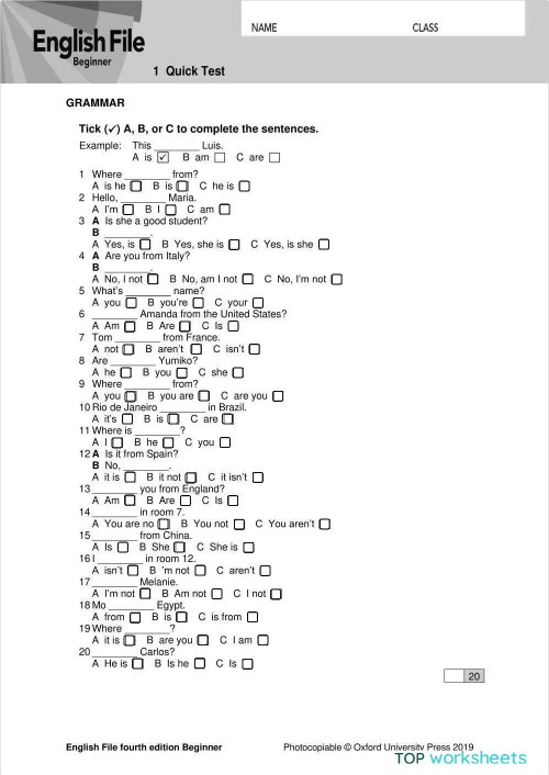 Multiple choice unit 1. Interactive worksheet | TopWorksheets