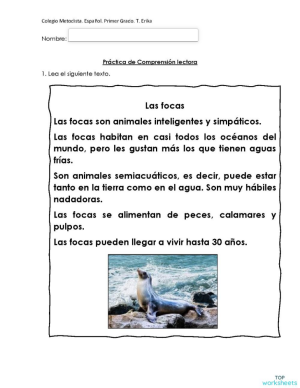 Práctica Comprensión de lectura Las Focas. Ficha interactiva ...