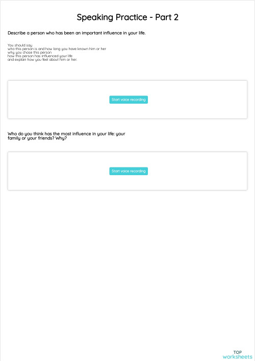 Speaking Practice - Part 2. Interactive worksheet | TopWorksheets