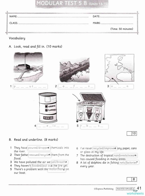 Modular Test 5 B. Interactive worksheet | TopWorksheets