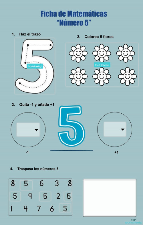 Ficha de Matemáticas: "Número 5" (Dasmari Toro). Ficha interactiva ...