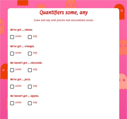 Quantifiers some, any. Interactive worksheet | TopWorksheets