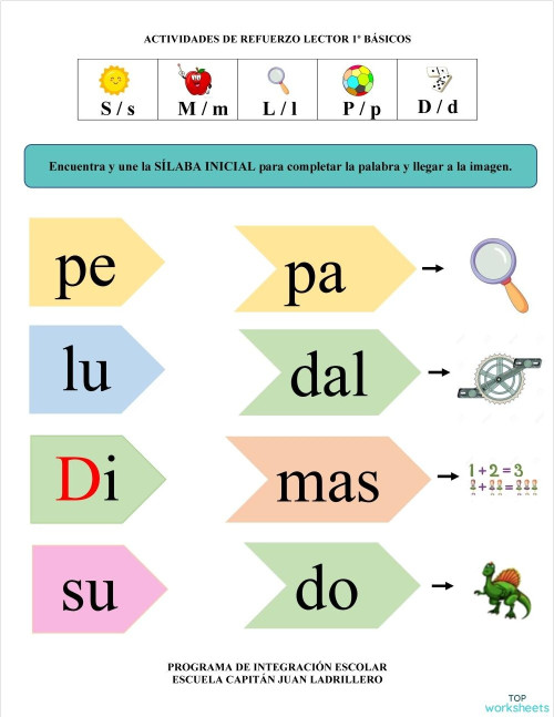 UNION DE SILABAS 1º BASICOS LENGUAJE. Ficha interactiva | TopWorksheets