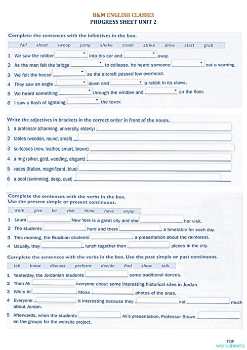 PROGRESS SHEET UNIT 2. Interactive worksheet | TopWorksheets