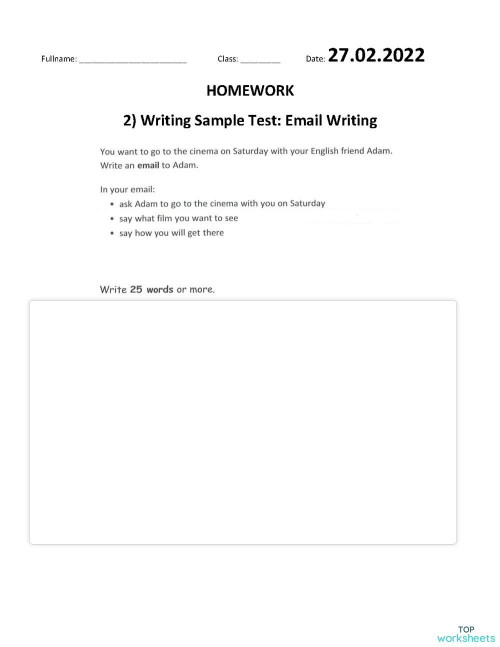 27.2 Writing Sample Test. Interactive worksheet | TopWorksheets
