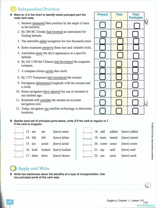 Chapter 11: Lesson 101: Principal Parts Pg 198. Interactive worksheet ...
