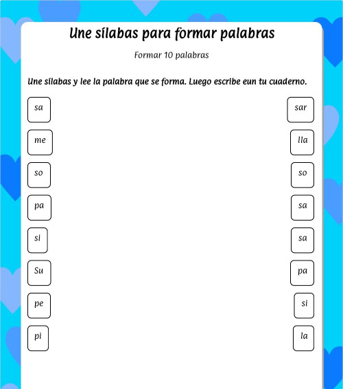 Une sílabas para formar palabras. Ficha interactiva | TopWorksheets