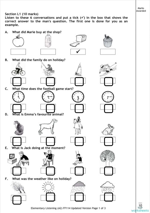 Listening A2. Ficha interactiva | TopWorksheets