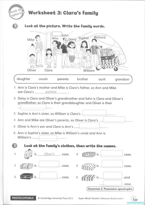 Super Minds 3 - Unit 0 - Clara's family. Interactive worksheet ...