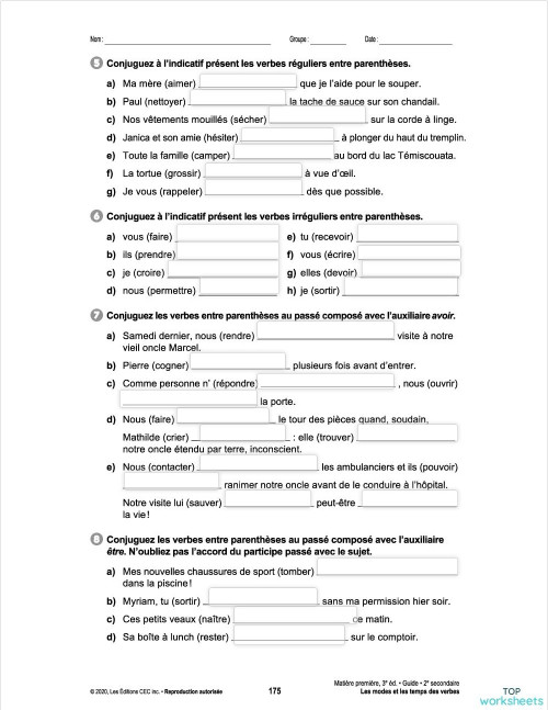 Conjugaison p.175-176. Fiche interactive | TopWorksheets