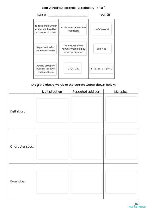 Academic Vocab Year 2 April. Interactive worksheet | TopWorksheets