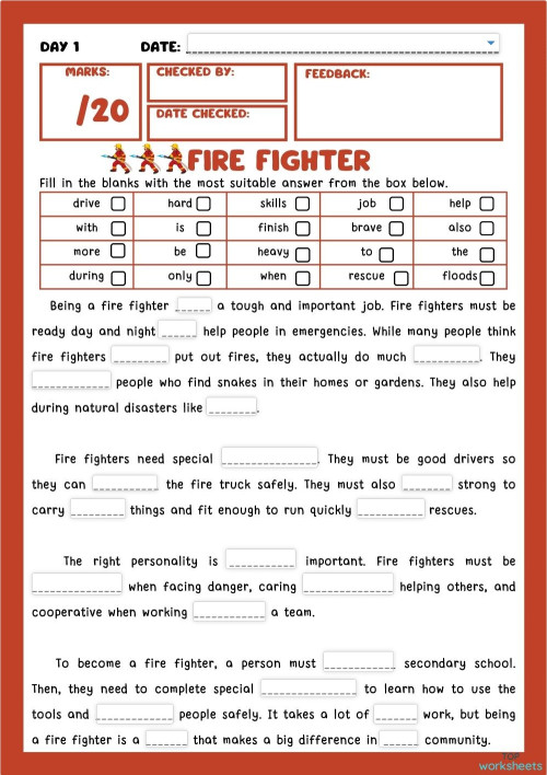 Fire fighter ***. Interactive worksheet | TopWorksheets