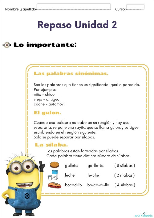 Repaso Lengua Unidad 2. Ficha interactiva | TopWorksheets