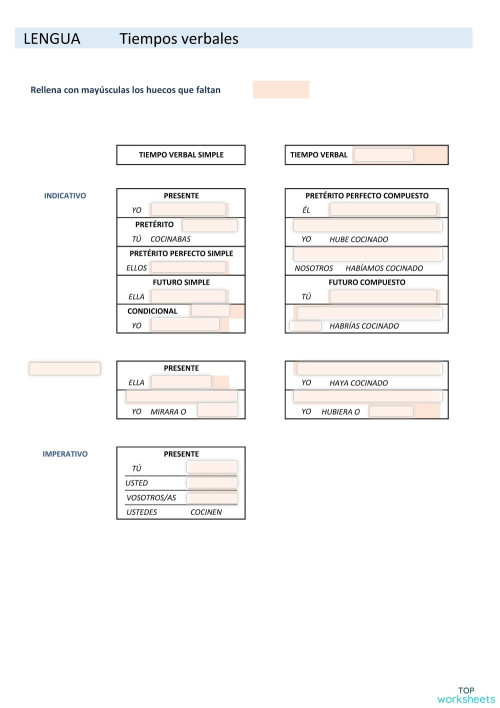 Lengua Tiempos verbales VI. Ficha interactiva | TopWorksheets