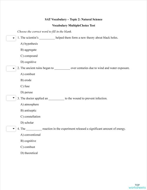 SAT_Vocabulary_Topic 2_Natural science_Test. Interactive worksheet ...