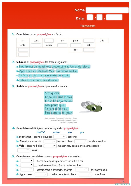 preposições. Ficha interativa | TopWorksheets