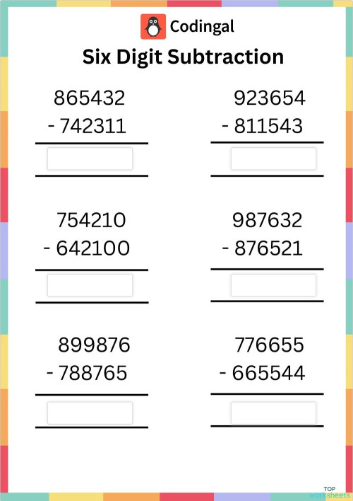 M_G04M04L08_WC01_Six digit subtraction. Interactive worksheet ...