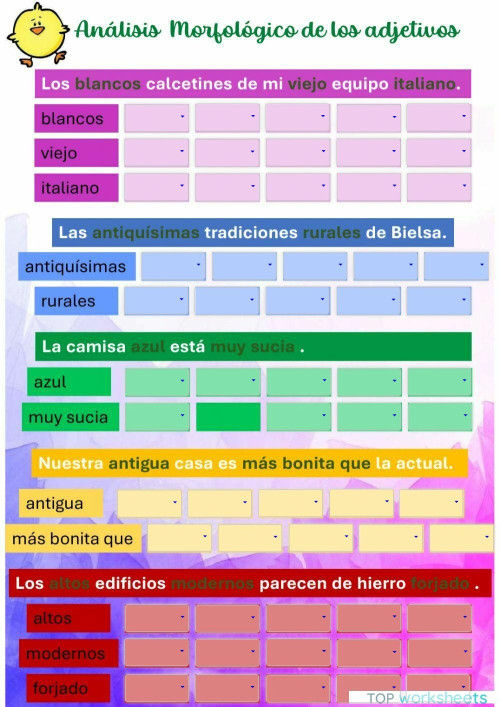 Análisis Morfológico: Los adjetivos. Ficha interactiva | TopWorksheets