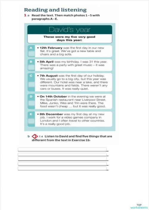 Reading and listening activities: A good day. Ficha interactiva ...