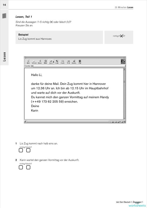 Lesen_A1_TELC. Interaktives Arbeitsblatt | TopWorksheets