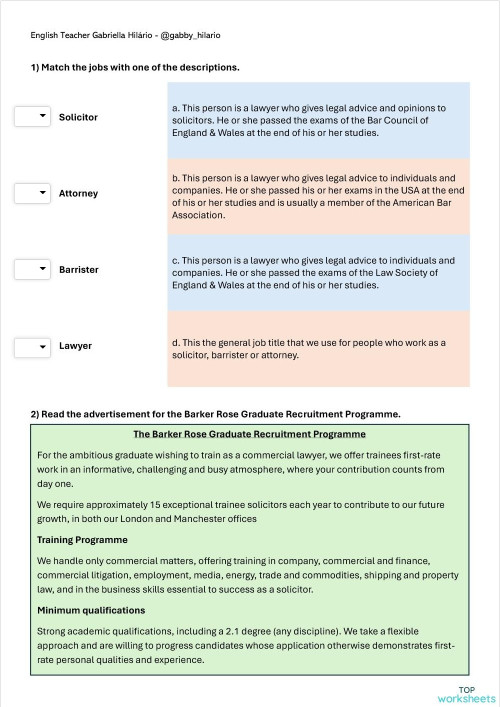1 Barker Rose Graduate Recruitment Programme. Interactive worksheet ...