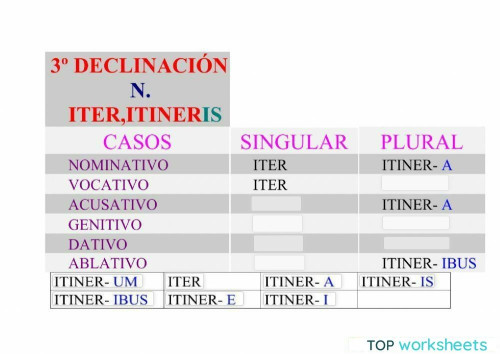3º Declinación: iter. Ficha interactiva | TopWorksheets
