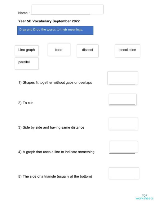 Year 5B Vocabulary September 2022. Interactive worksheet | TopWorksheets