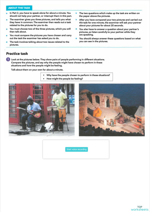 CAE C1 Speaking part 2 - long turn. Interactive worksheet | TopWorksheets