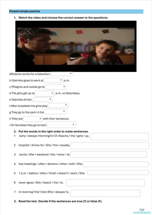 Present simple practice. Interactive worksheet | TopWorksheets