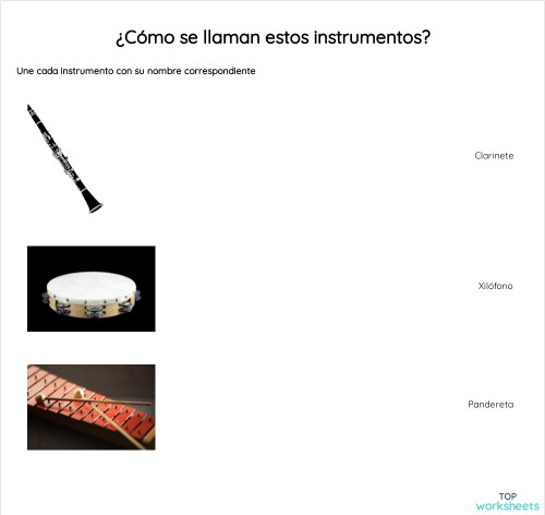 ¿Cómo se llaman estos instrumentos?. Ficha interactiva | TopWorksheets