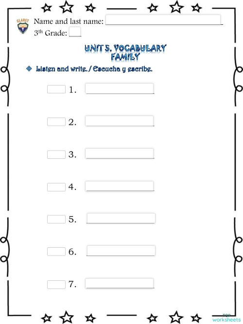 3rd G. Unit 5. Vocabulary. Spelling. Interactive worksheet | TopWorksheets