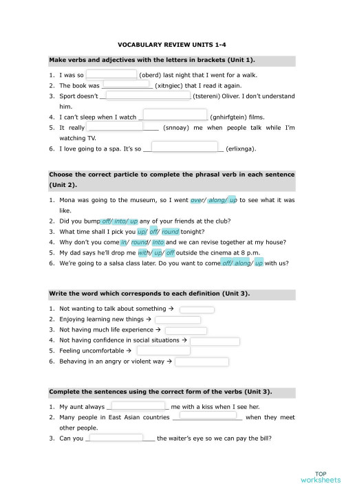 VOCABULARY REVIEW UNITS 1-4. Interactive worksheet | TopWorksheets