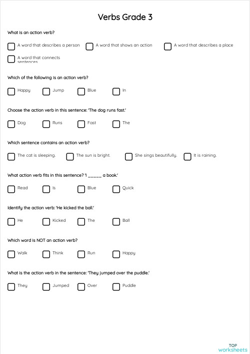 Verbs Grade 3. Interactive worksheet | TopWorksheets