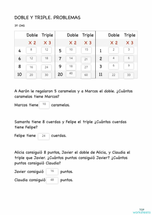 Problemas de doble y triple. Ficha interactiva | TopWorksheets