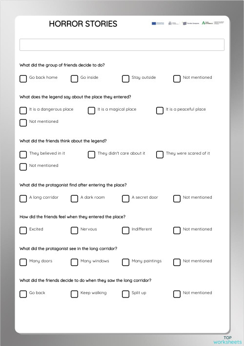 HORROR STORIES. Interactive worksheet | TopWorksheets