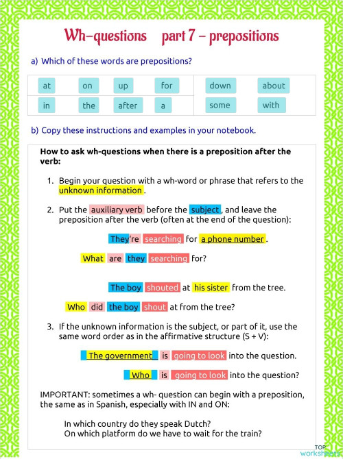 Wh-questions - part 7. Interactive worksheet | TopWorksheets