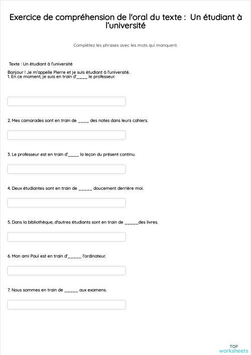 Exercice de compréhension de l'oral du texte : 👨‍🎓 Un étudiant à l ...