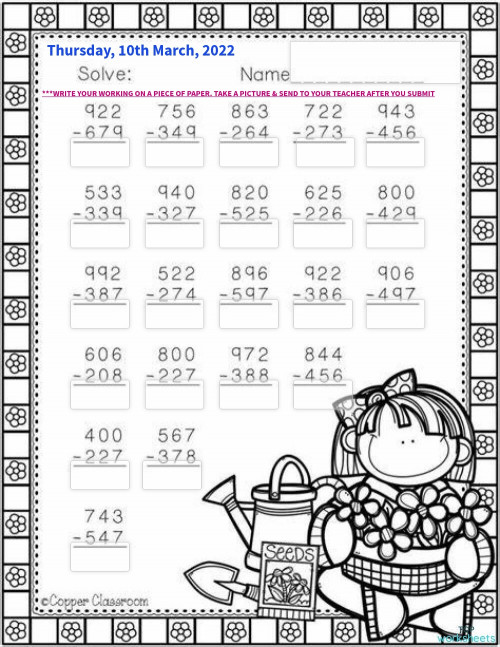 Yr 2 MORE SUBTRACTION PRACTICE (10-03-2022). Interactive worksheet ...