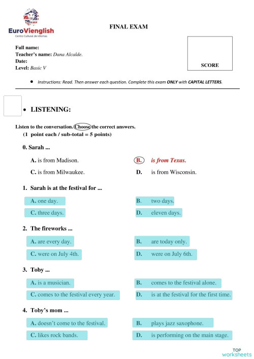 FINAL EXAM - OXB5. Interactive worksheet | TopWorksheets