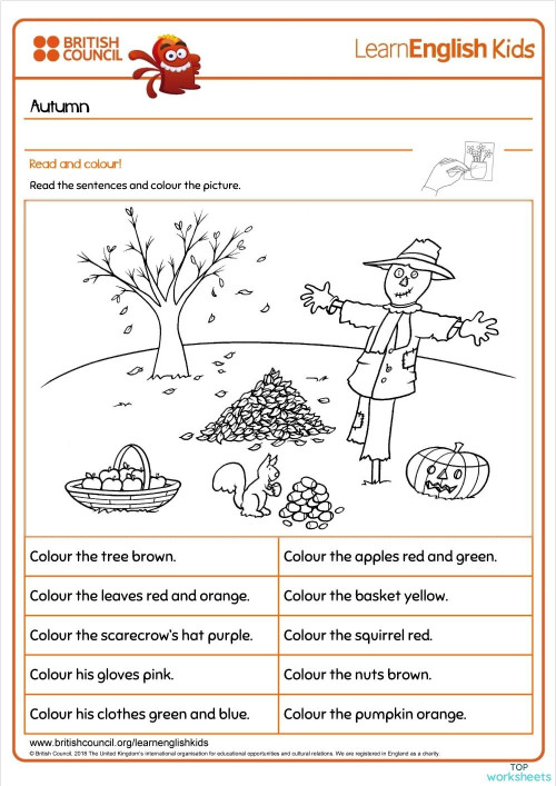 Color - Autumn Kids A1-A2 English. Interactive worksheet | TopWorksheets