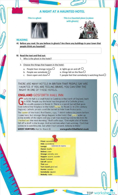A Night at a Haunted Hotel. Interactive worksheet | TopWorksheets