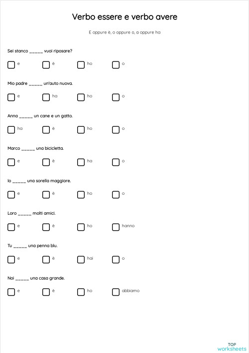 Verbi: schede interattive ed esercizi online | TopWorksheets
