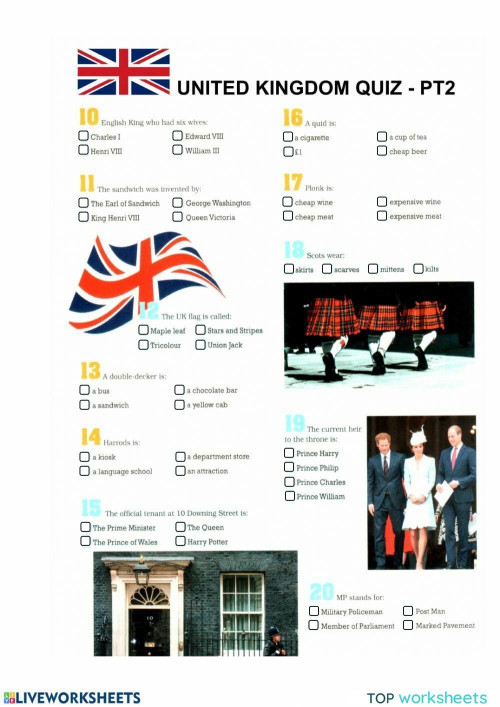 United kingdom quiz pt2. Interactive worksheet | TopWorksheets
