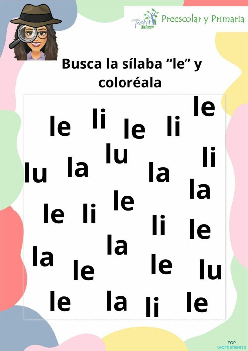 Busca la silaba ¨le¨. Interactive worksheet | TopWorksheets