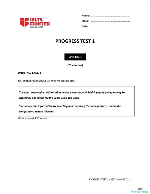 PROGRESS TEST 1 - FIGHTER A - WRITING (MD1). Interactive worksheet ...