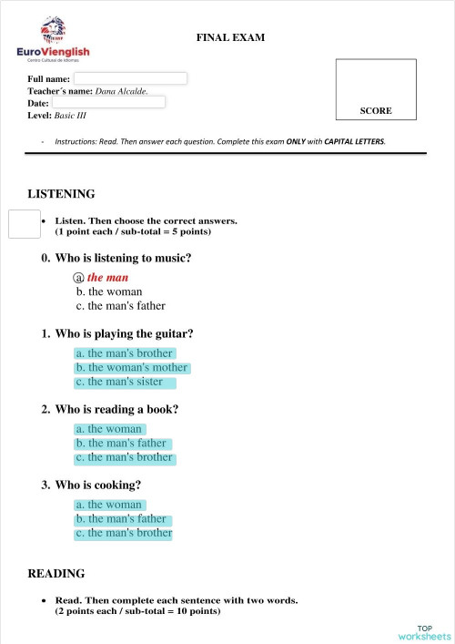 FINAL EXAM - B3 WE. Interactive worksheet | TopWorksheets