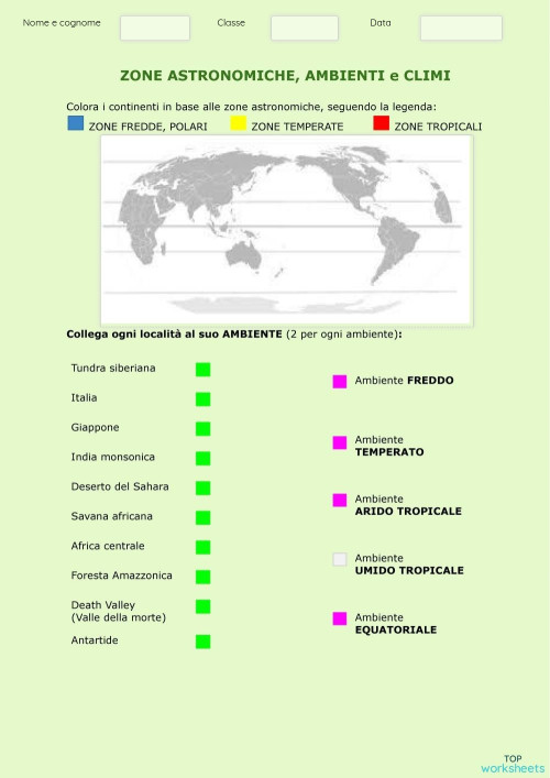 VERIFICA AMBIENTE E CLIMI. Scheda interattiva | TopWorksheets