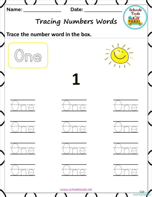 Tracing Number Words Sheets 1-5. Interactive worksheet | TopWorksheets